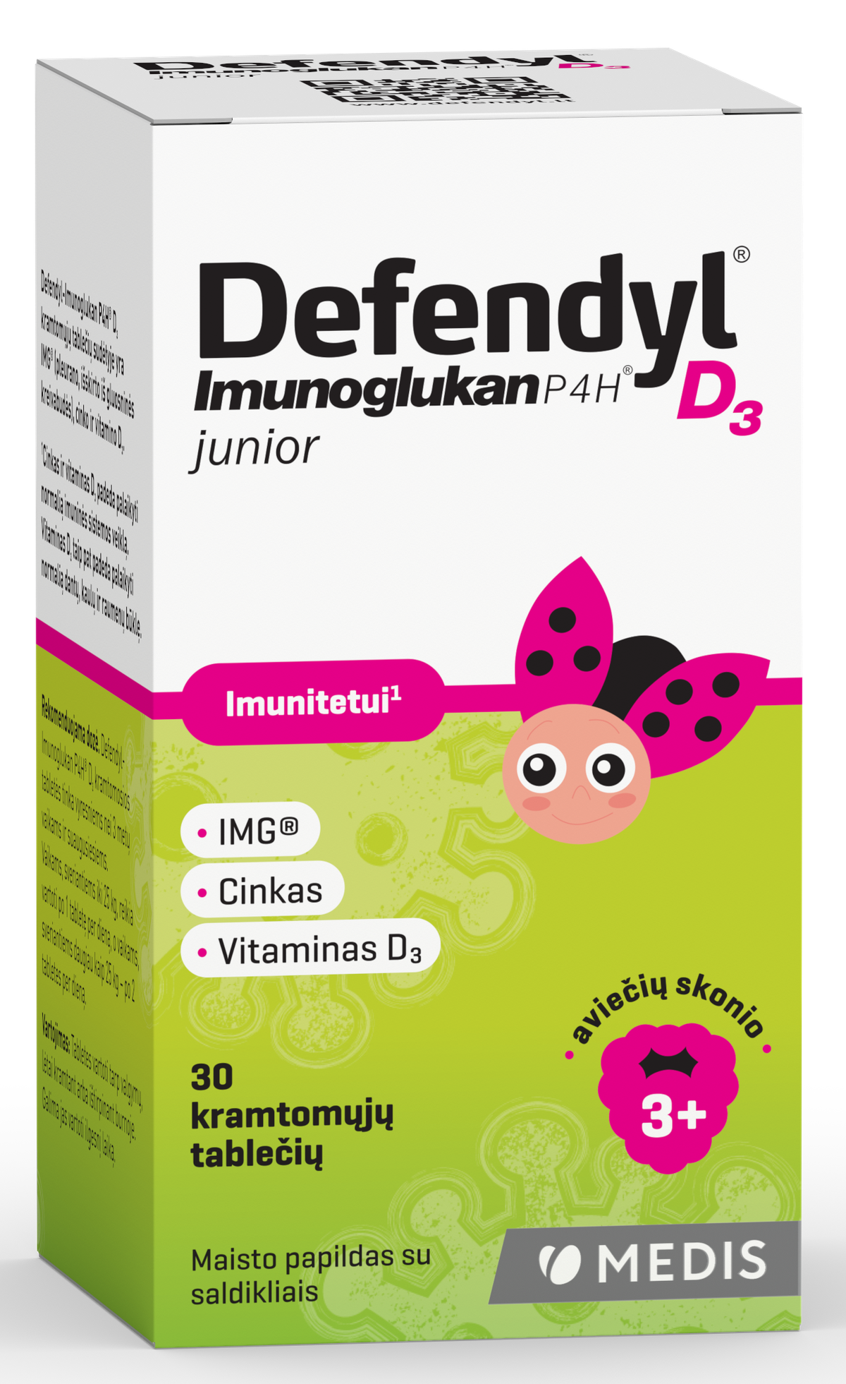 DEFENDYL Imunoglukan P4H D3 Junior, aviečių skonio kramtomosios ...