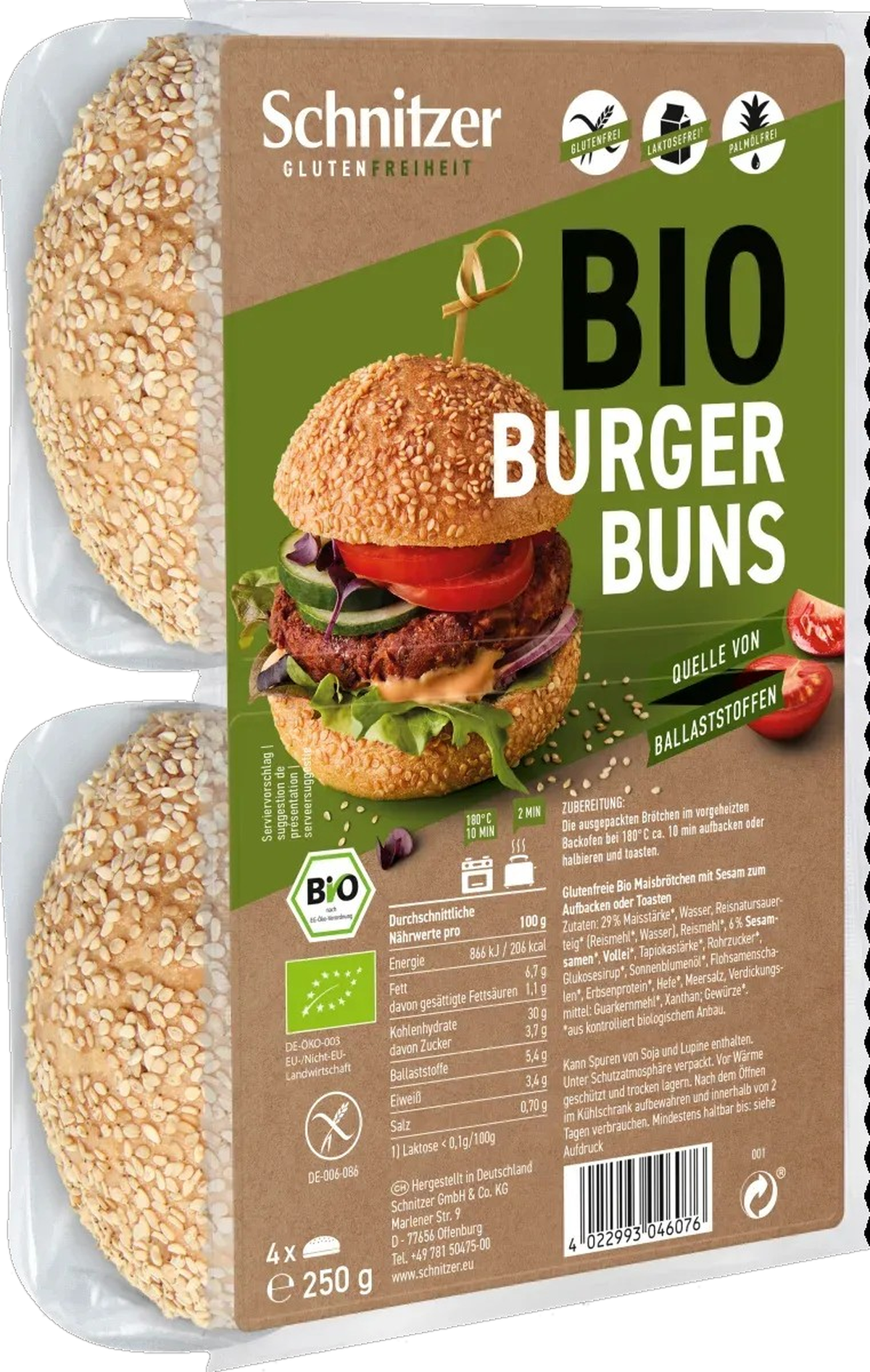 SCHNITZER Bio Burger su sezamu bandelės, 250 g | Moonmart.lt