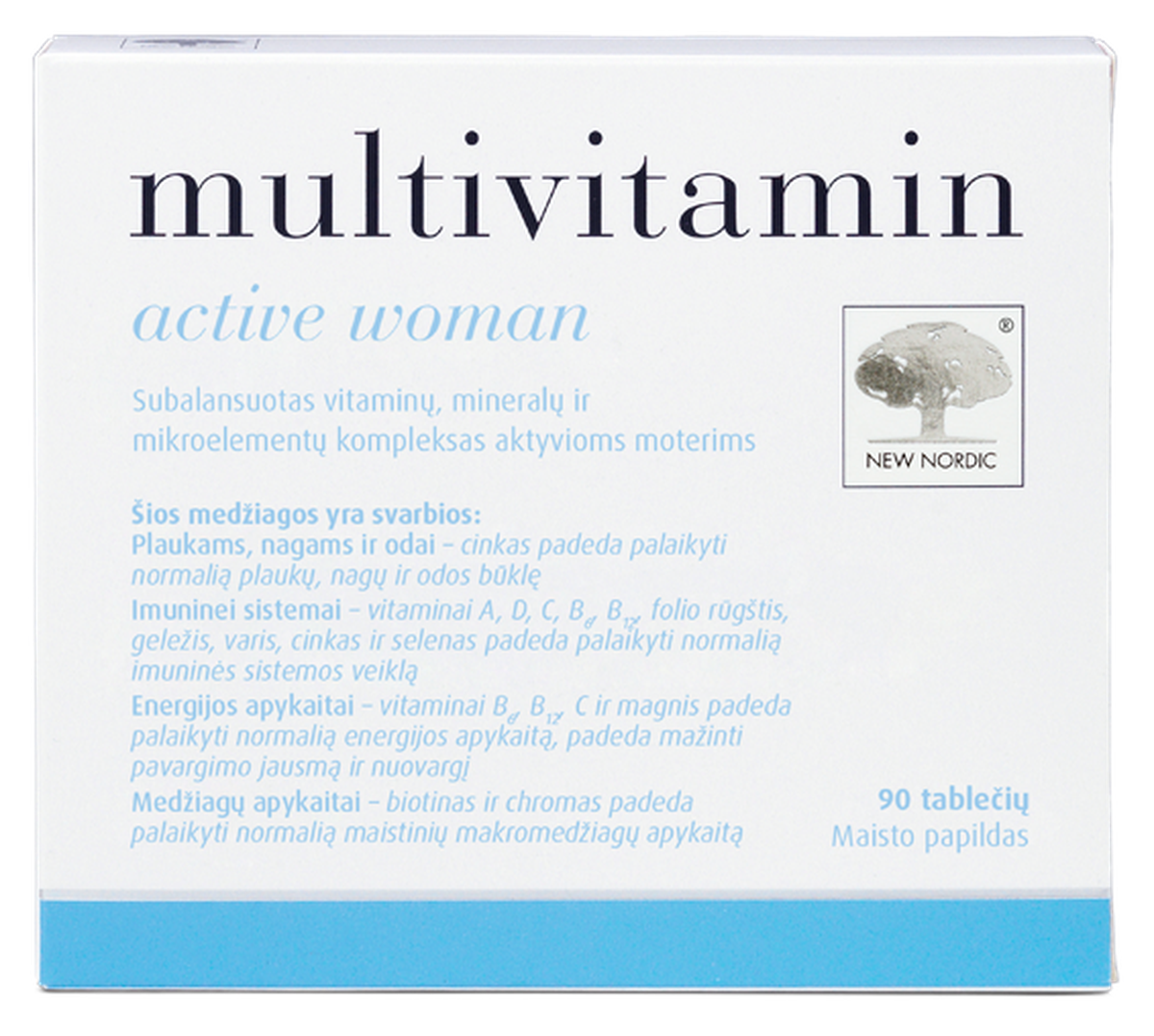 NEW NORDIC multivitaminai moterims ACTIVE WOMAN tabletės, 90 vnt ...
