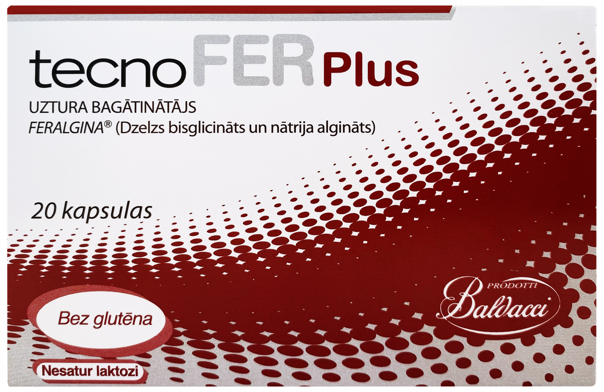 TECNOFER PLUS, be glitimo ir laktozės kapsulės, 20 vnt. | Moonmart.lt