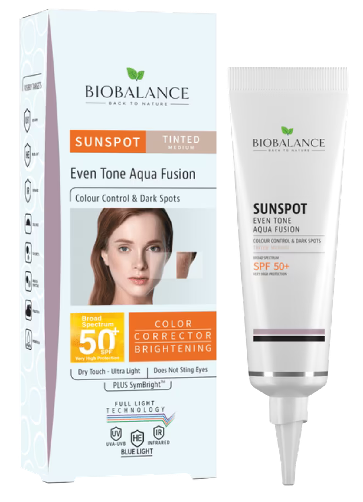 BIOBALANCE Tinted Medium Sun Spot SPF 50+, lengvos tekstūros apsauginis ...
