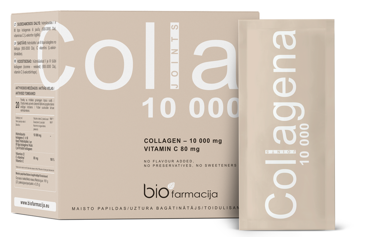 BIOFARMACIJA Collagena Joint 10 000 mg + Vitamin C 80 mg paketėliai, 20 ...