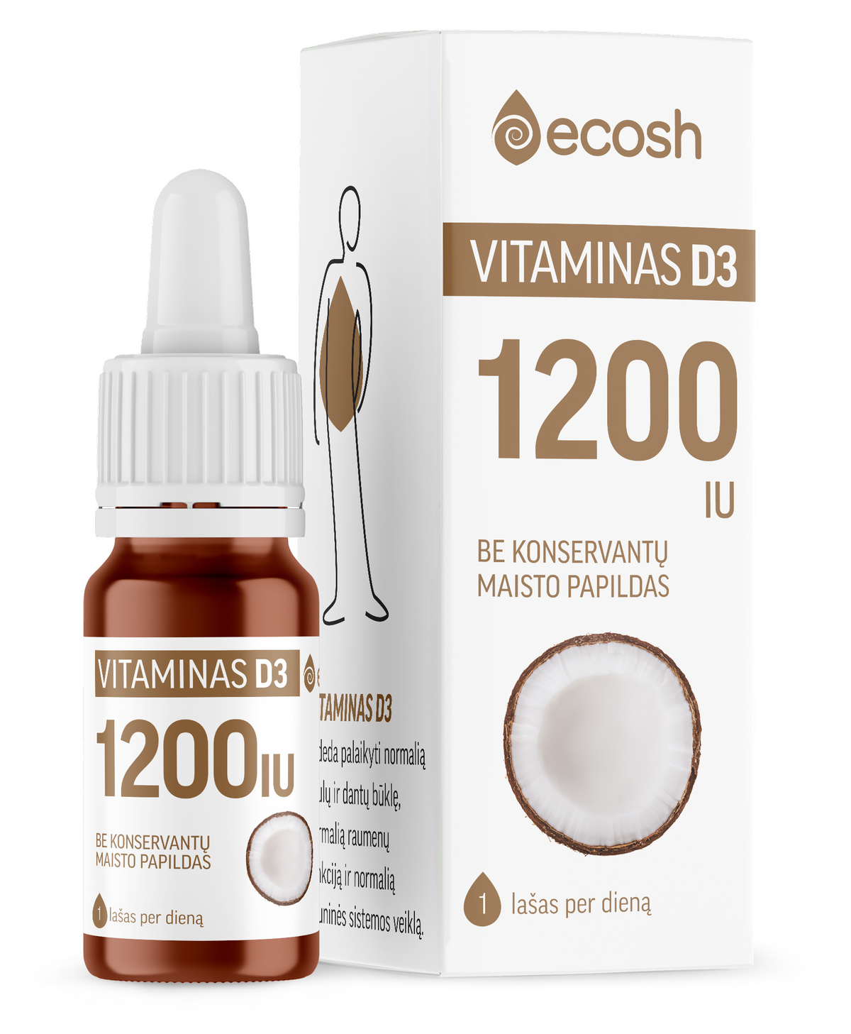 ECOSH 1200IU Vitaminas D3 su kokosų aliejus, 10 ml | Moonmart.lt