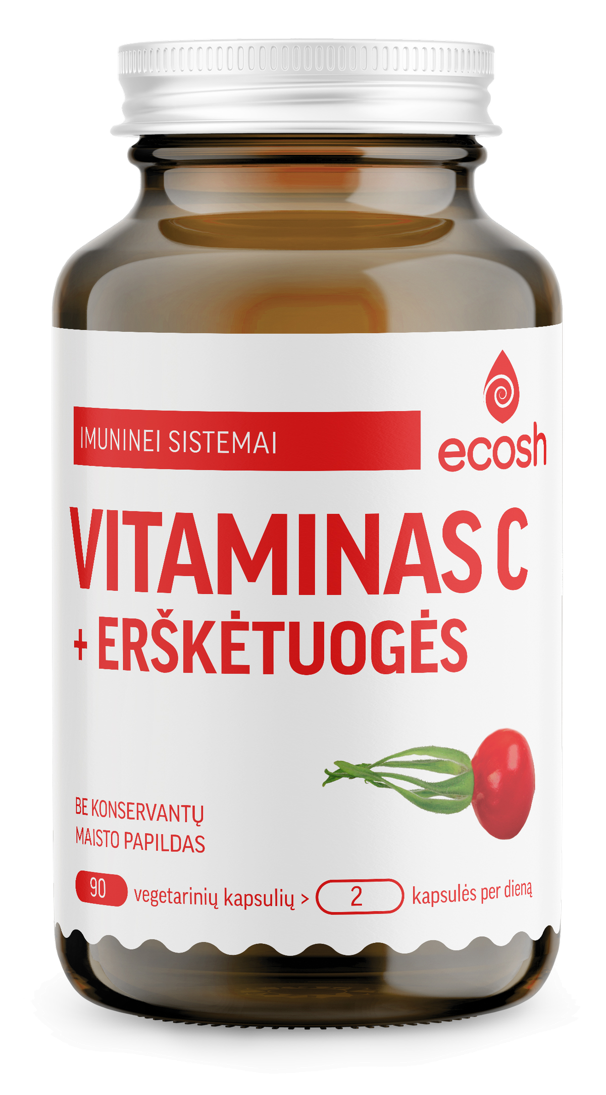 ECOSH Vitaminas C su erškėtuogėmis kapsulės, 90 vnt. | Moonmart.lt