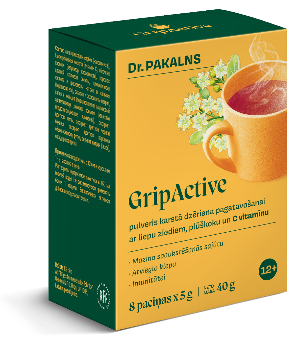DR. PAKALNS Gripactive su liepų žiedais, šeivamedžiu ir vitaminu C ...