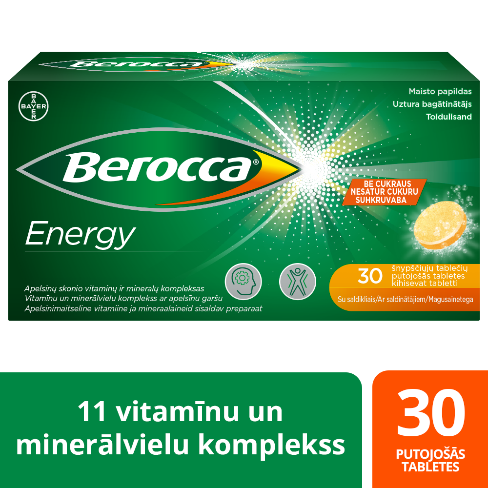 BERROCA Energy vitaminų kompleksas, šnypščiosios tabletės, 30 vnt ...